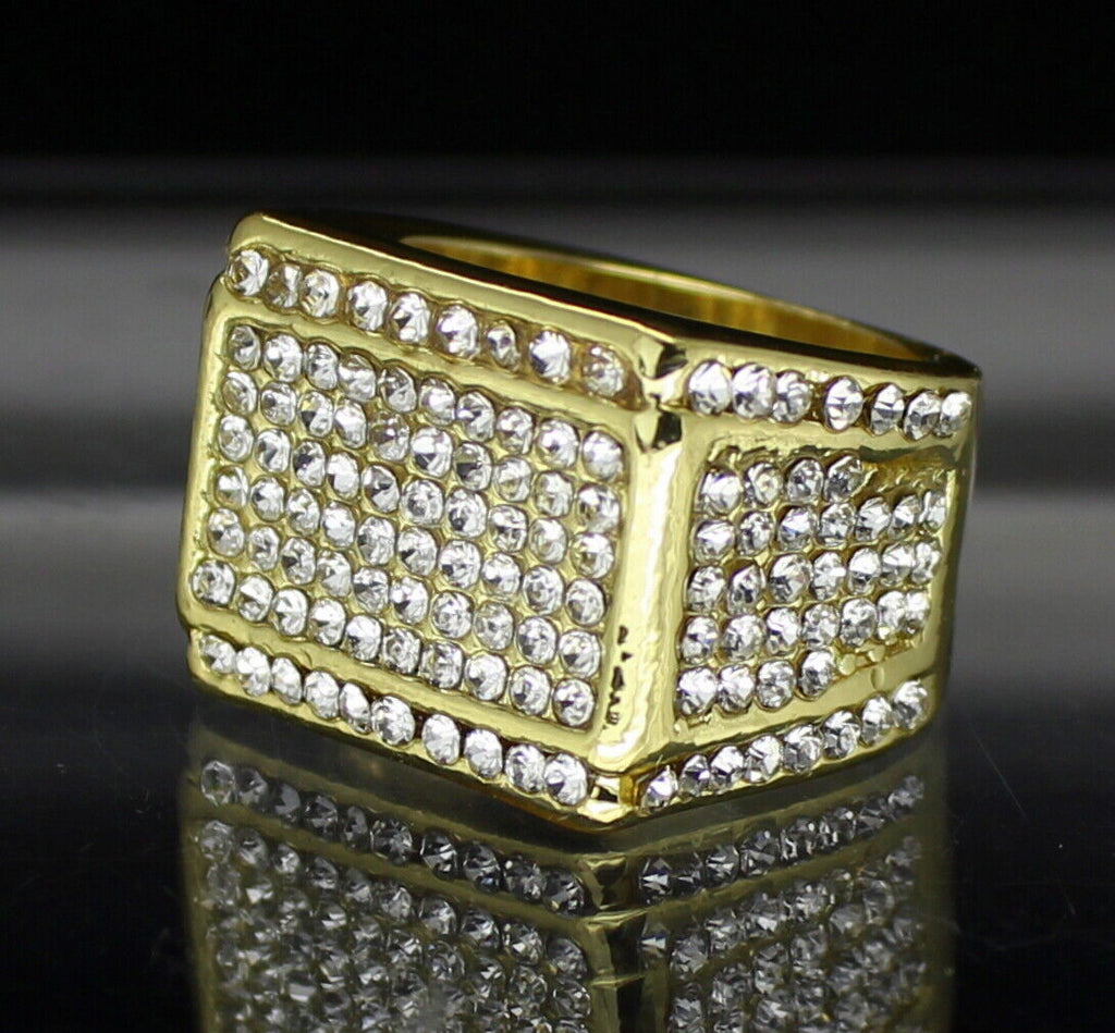 Mens Iced Pinky Ring Cz Band 14k Gold Plated Hip Hop Jewelry – NewAgeBling