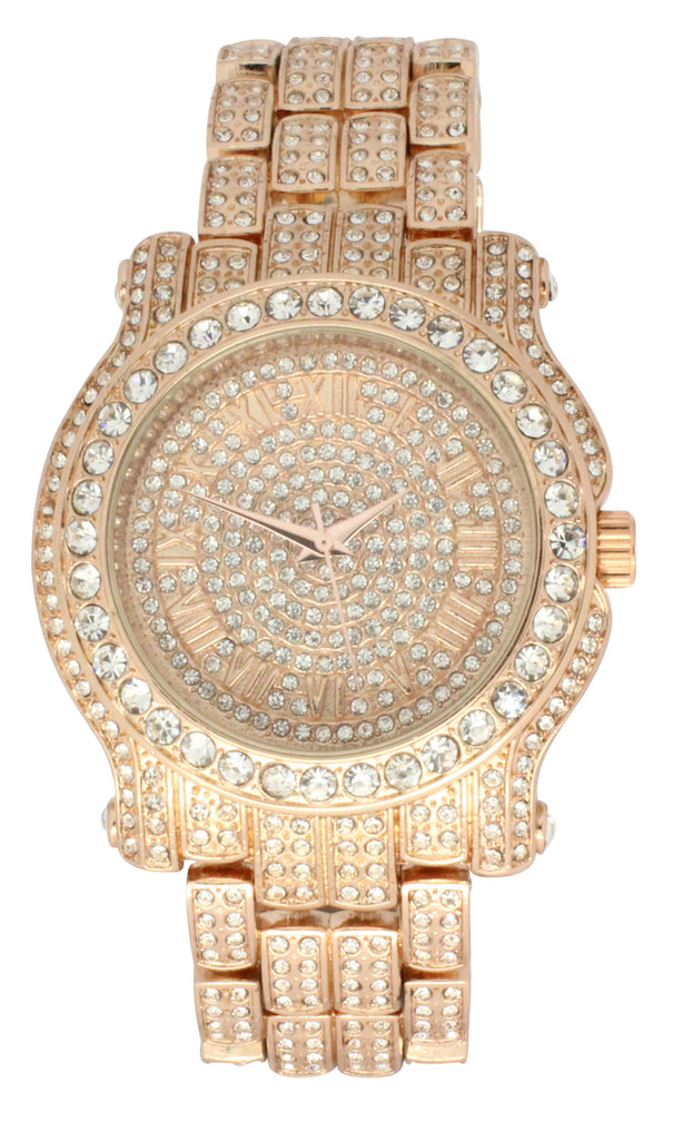 Mens 14k Rose Gold Plated Iced Cubic Zirconia Hip Hop Rapper Watch ...