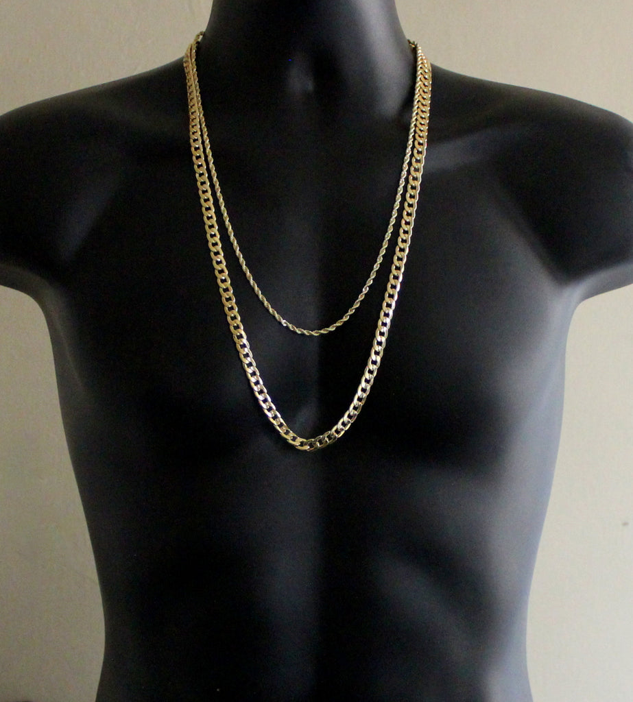 2pc Set 24" 30" Cuban/Rope Chains 14k Gold Plated Necklaces – NewAgeBling